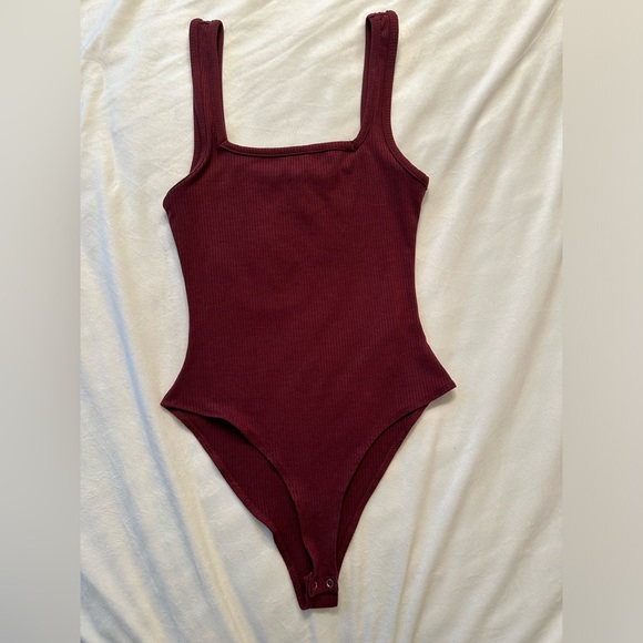 Forever 21 | Tops | Maroon Ribbed Square Neck Bodysuit | Poshmark